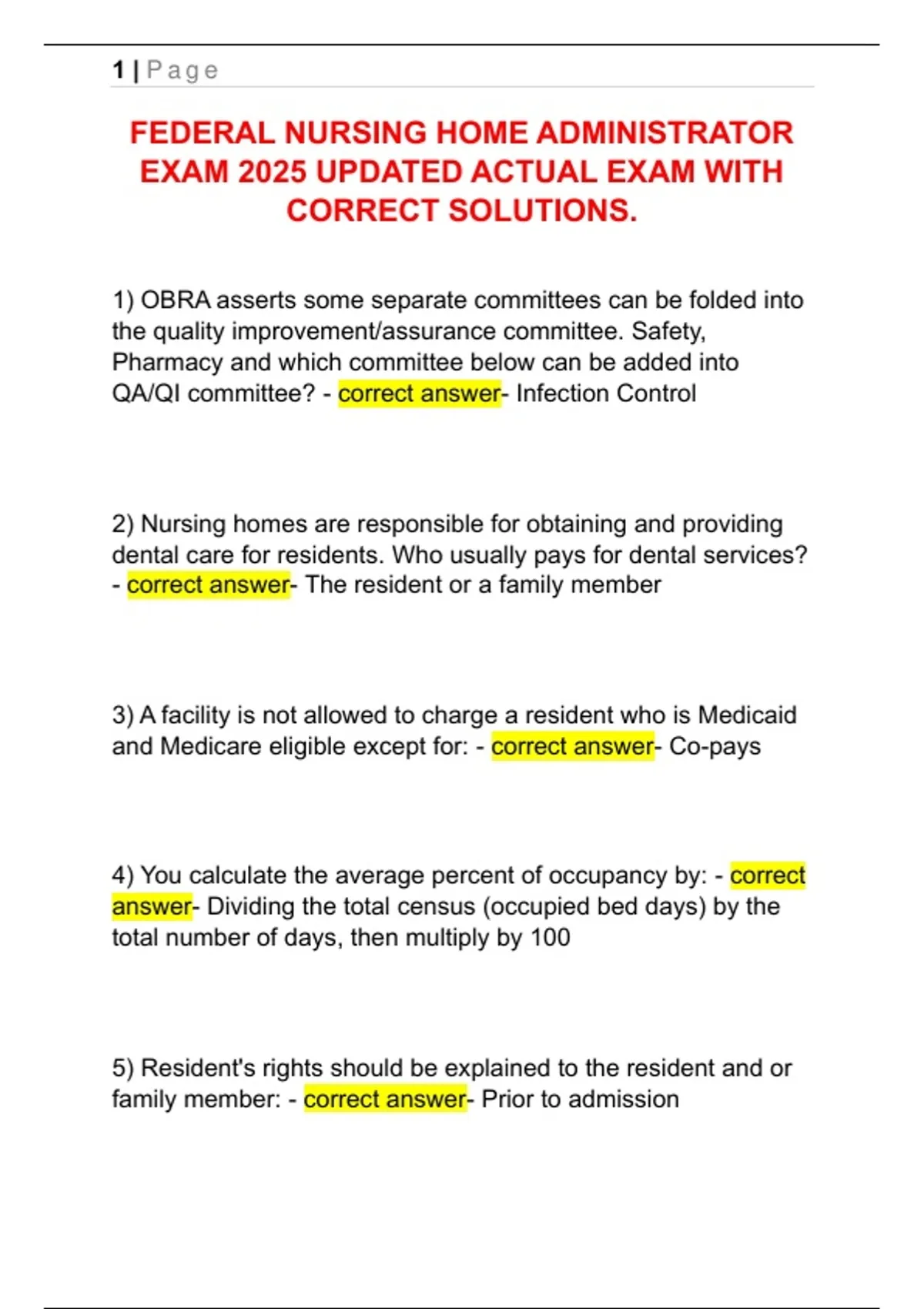 Federal Nursing Home Administrator Exam 2025/2026 – Updated Actual Exam ...