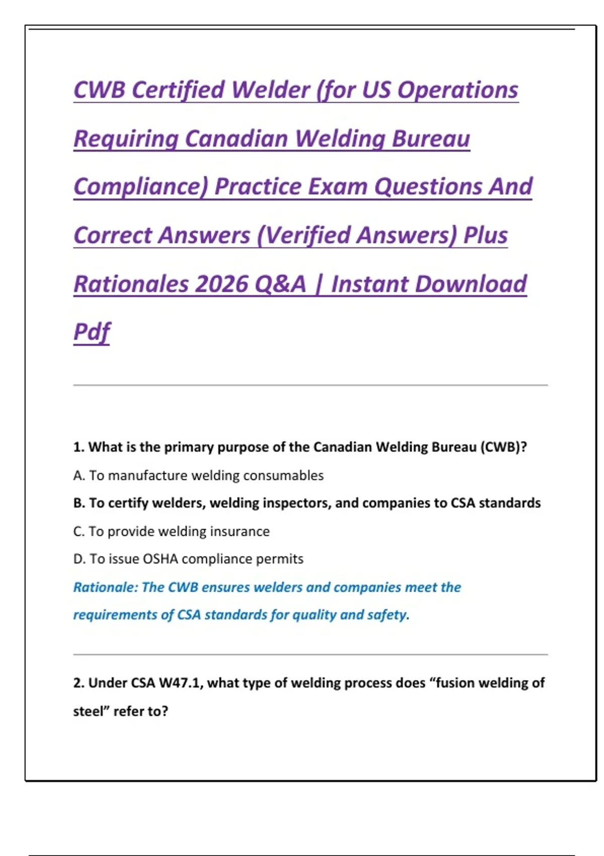 CWB Certified Welder (for US Operations Requiring Canadian Welding ...