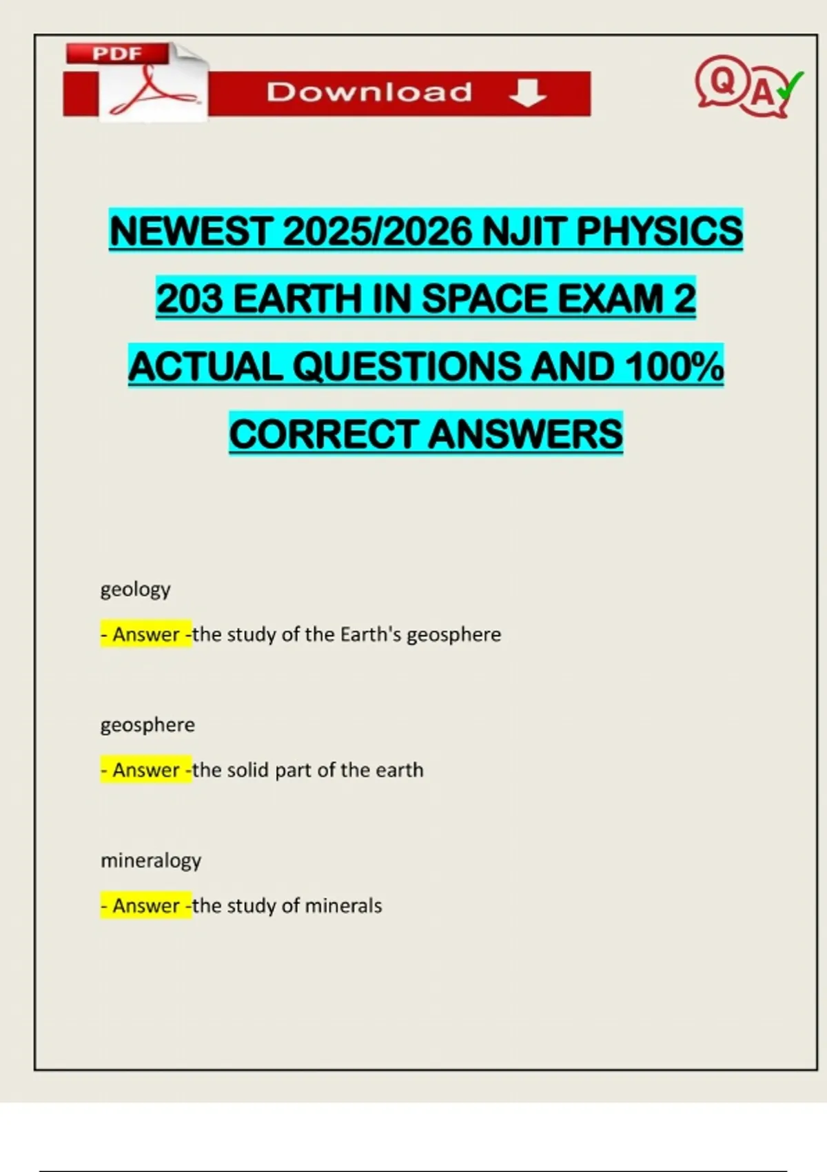 NEWEST 2025/2026 NJIT PHYSICS 203 EARTH IN SPACE EXAM 2 ACTUAL ...