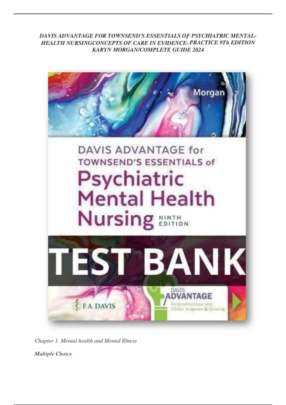 Full TEST BANK — Davis Advantage for Townsend’s Essentials of ...