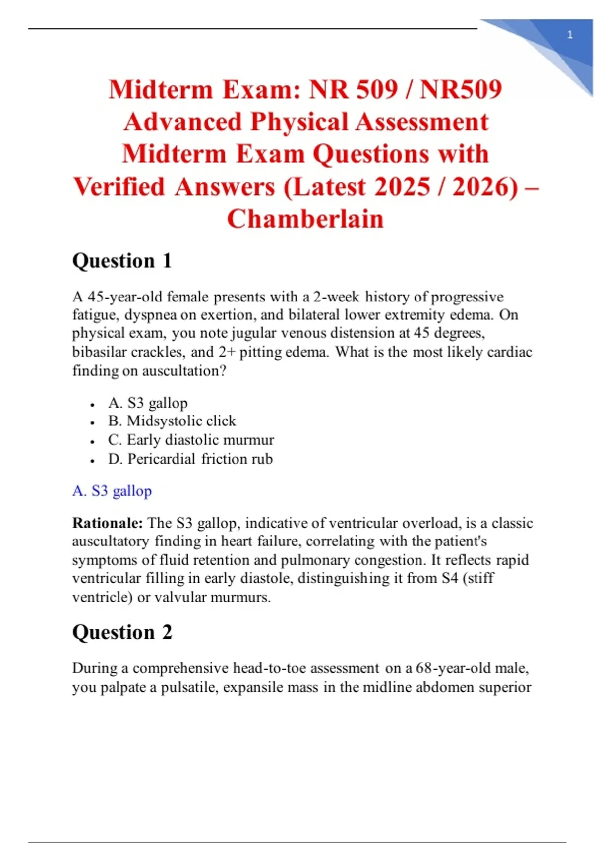 NR509 – Advanced Physical Assessment Midterm Exam Review | Verified ...