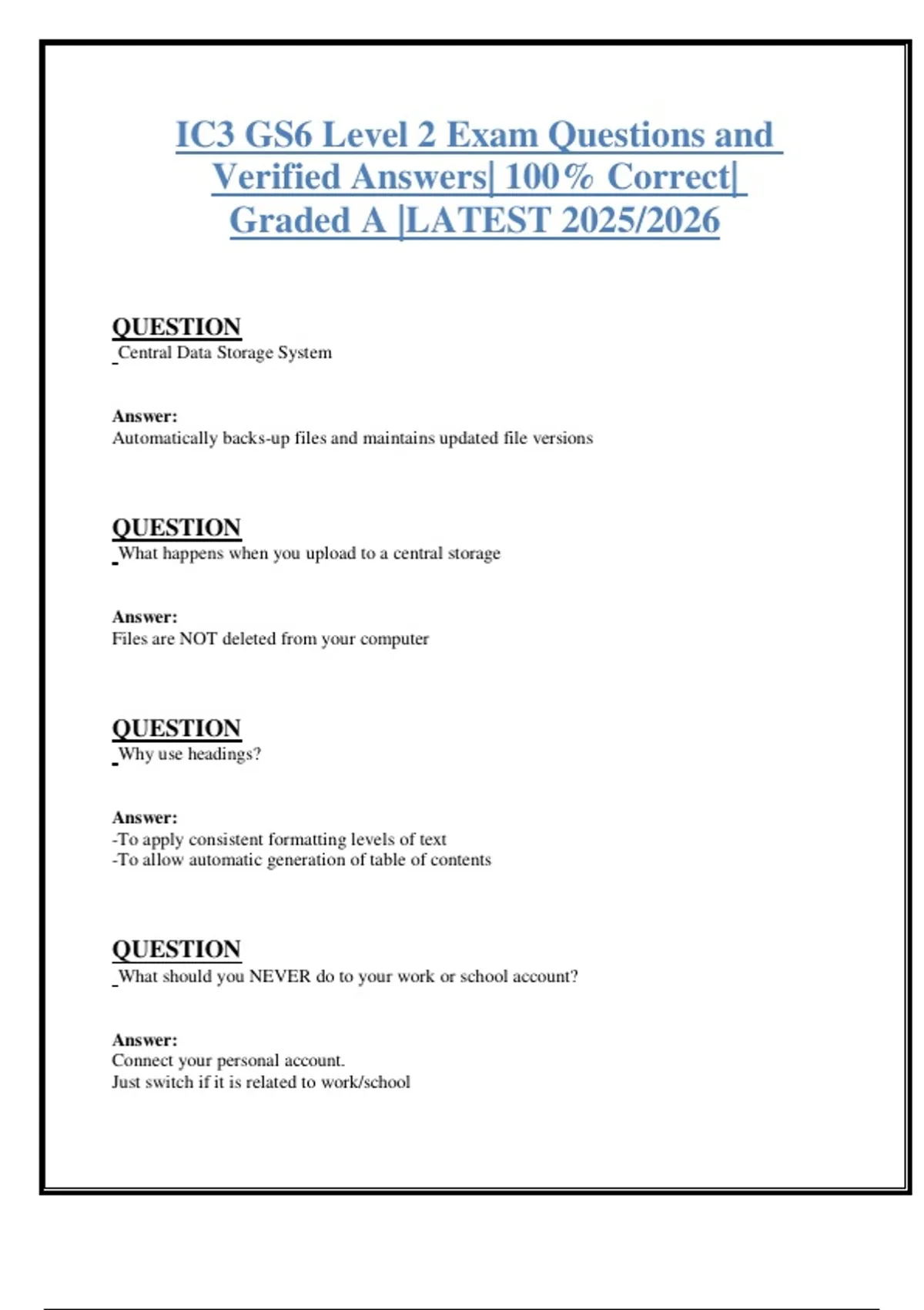 IC3 GS6 Level 2 Exam Questions and Verified Answers| 100% Correct ...