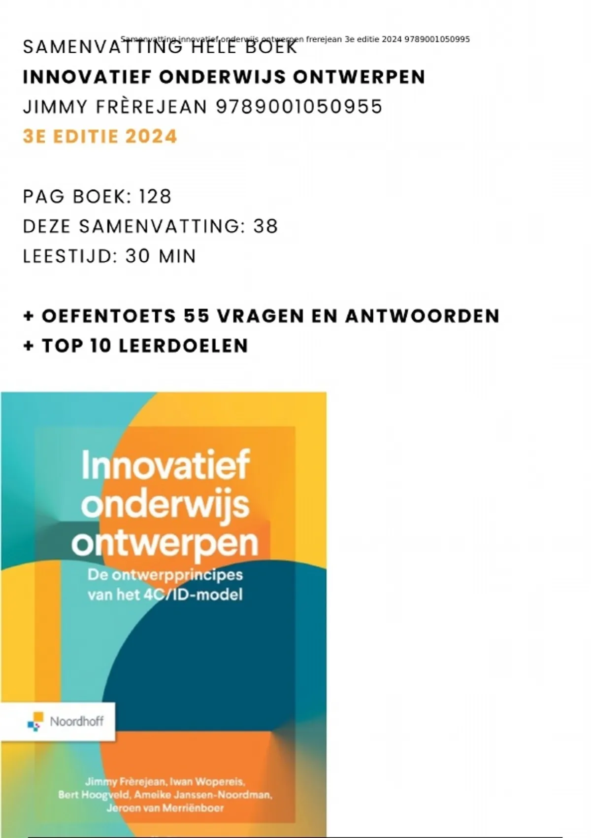 Samenvatting Innovatief onderwijs ontwerpen Jimmy Frèrejean ...