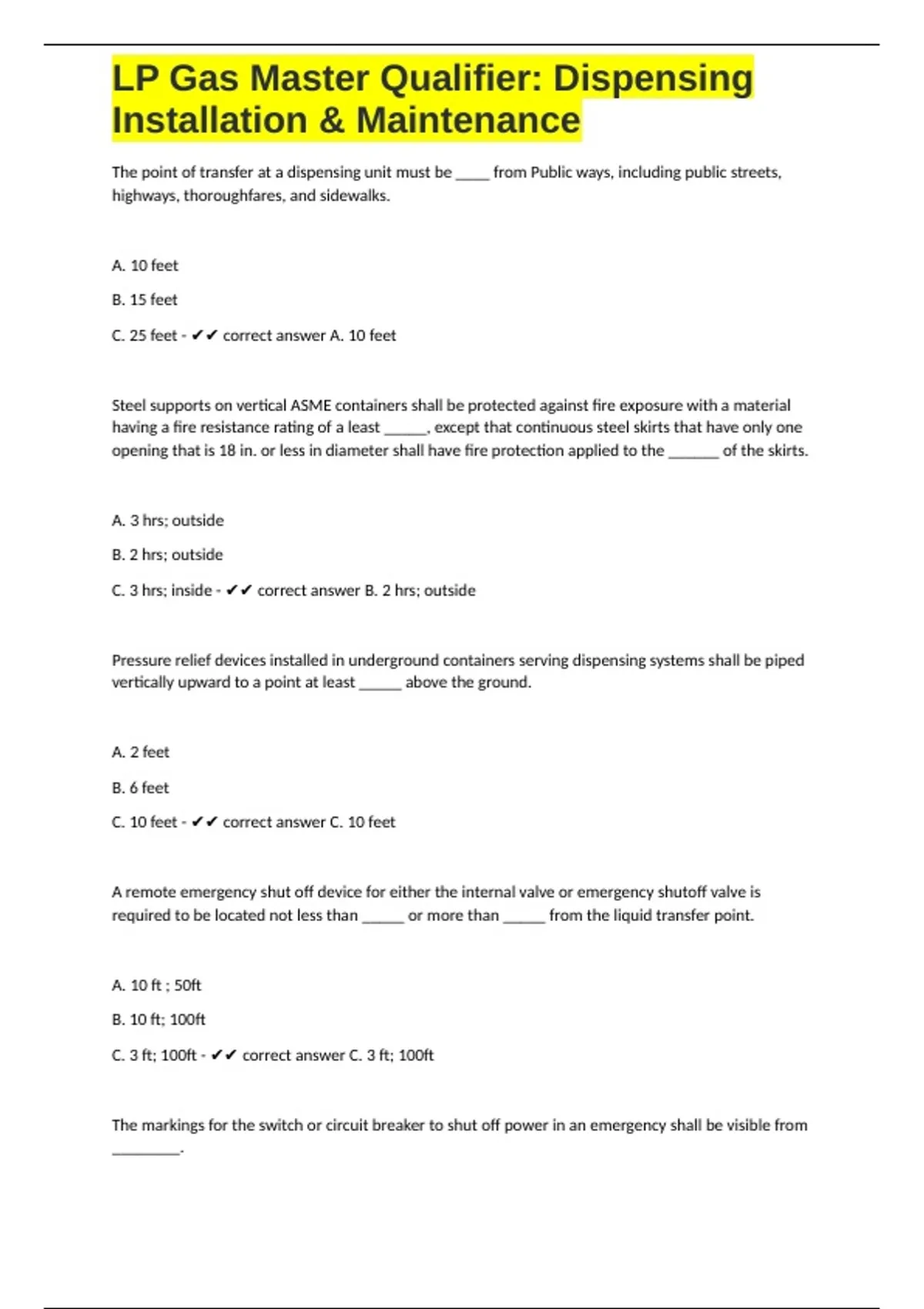 LP Gas Master Qualifier: Dispensing Installation & Maintenance exam ...