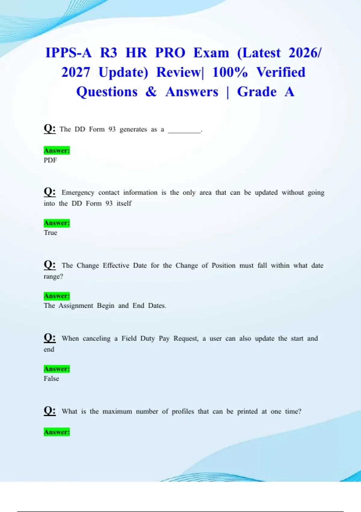 IPPS-A R3 HR PRO Exam (Latest 2026/ 2027 Update) Review| 100% Verified ...