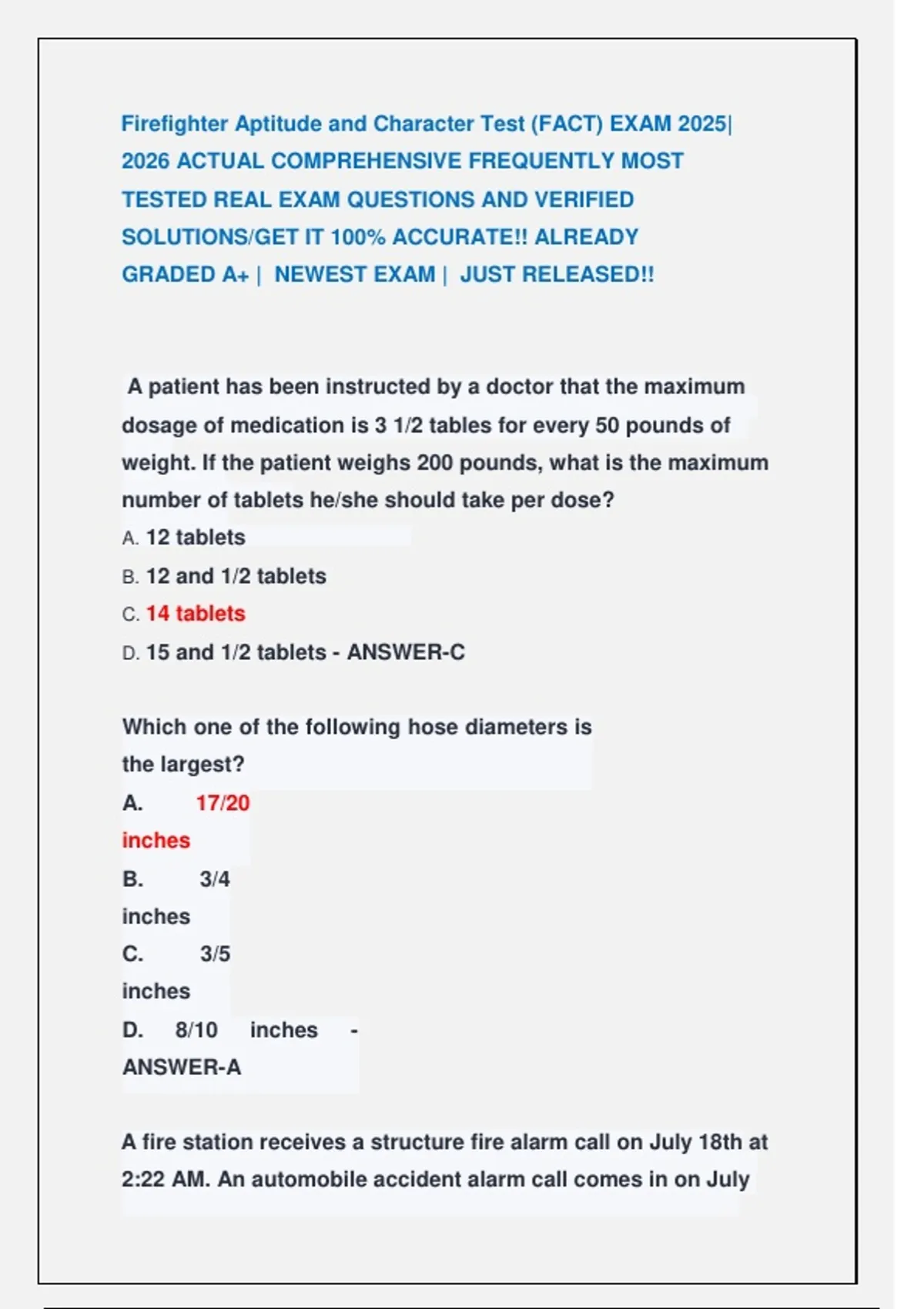 Firefighter Aptitude and Character Test (FACT) Exams | Most Recent ...