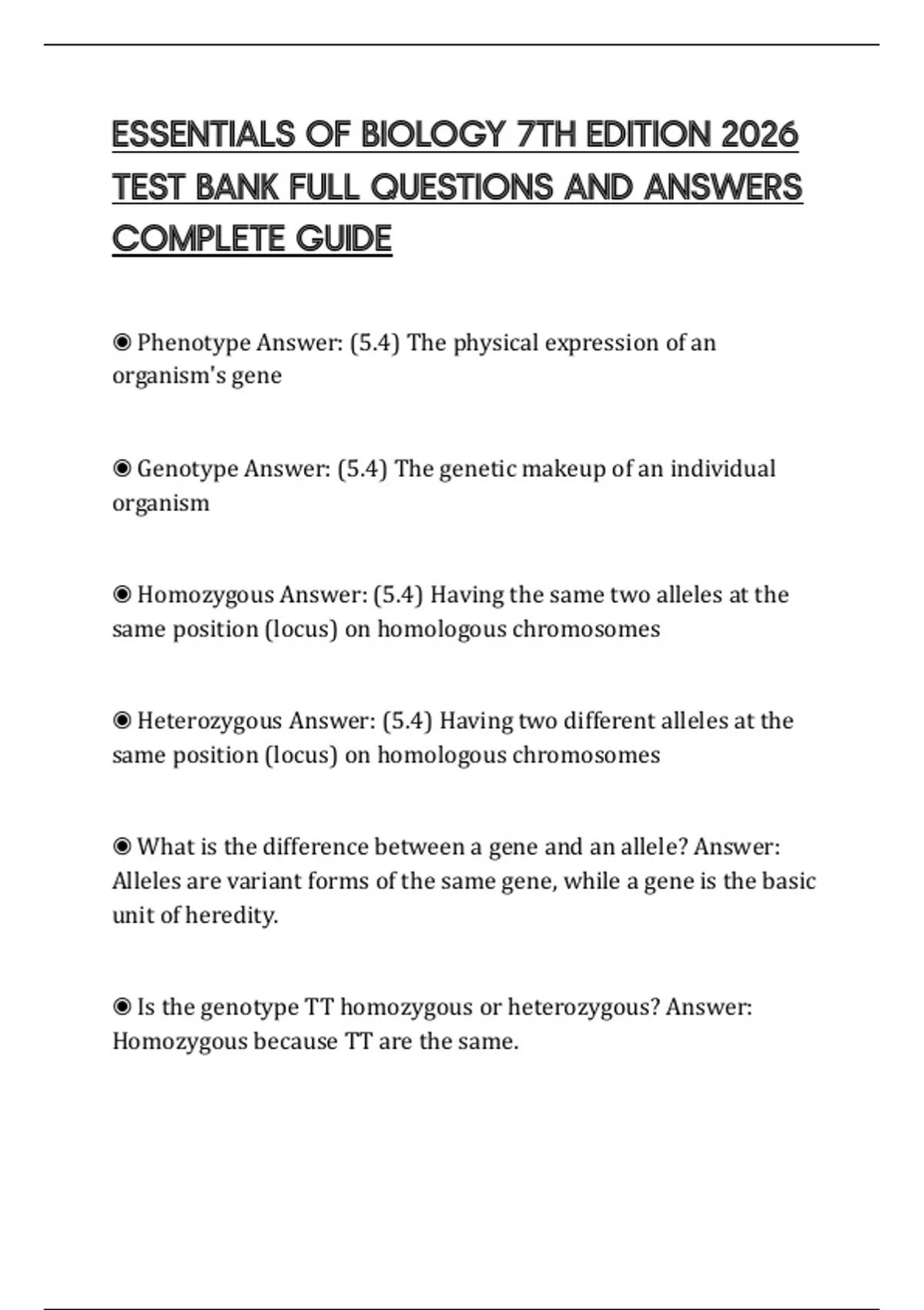 ESSENTIALS OF BIOLOGY 7TH EDITION 2026 TEST BANK FULL QUESTIONS AND ...