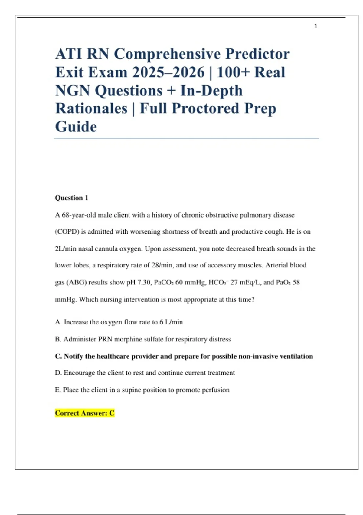 ATI RN Comprehensive Predictor Exit Exam 2025/2026 – Latest Real ATI ...