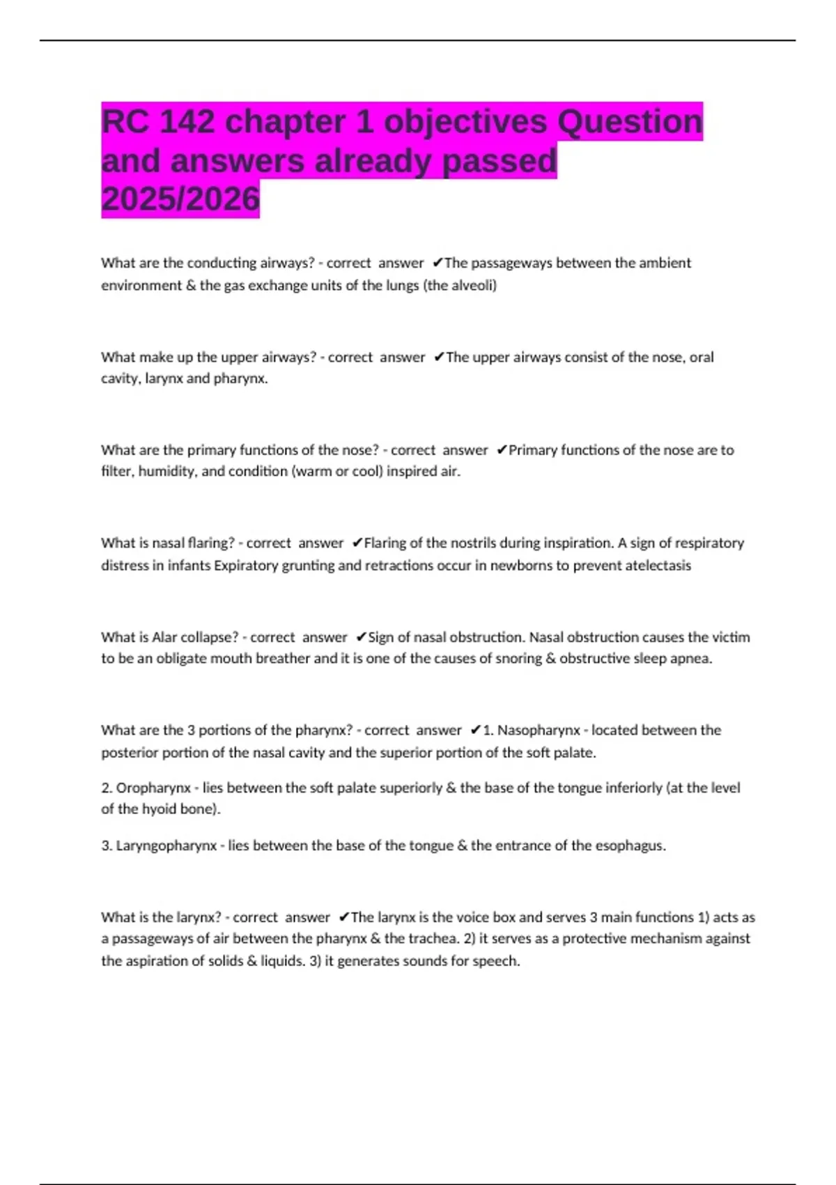 RC 142 chapter 1 objectives Question and answers already passed 2025/ ...