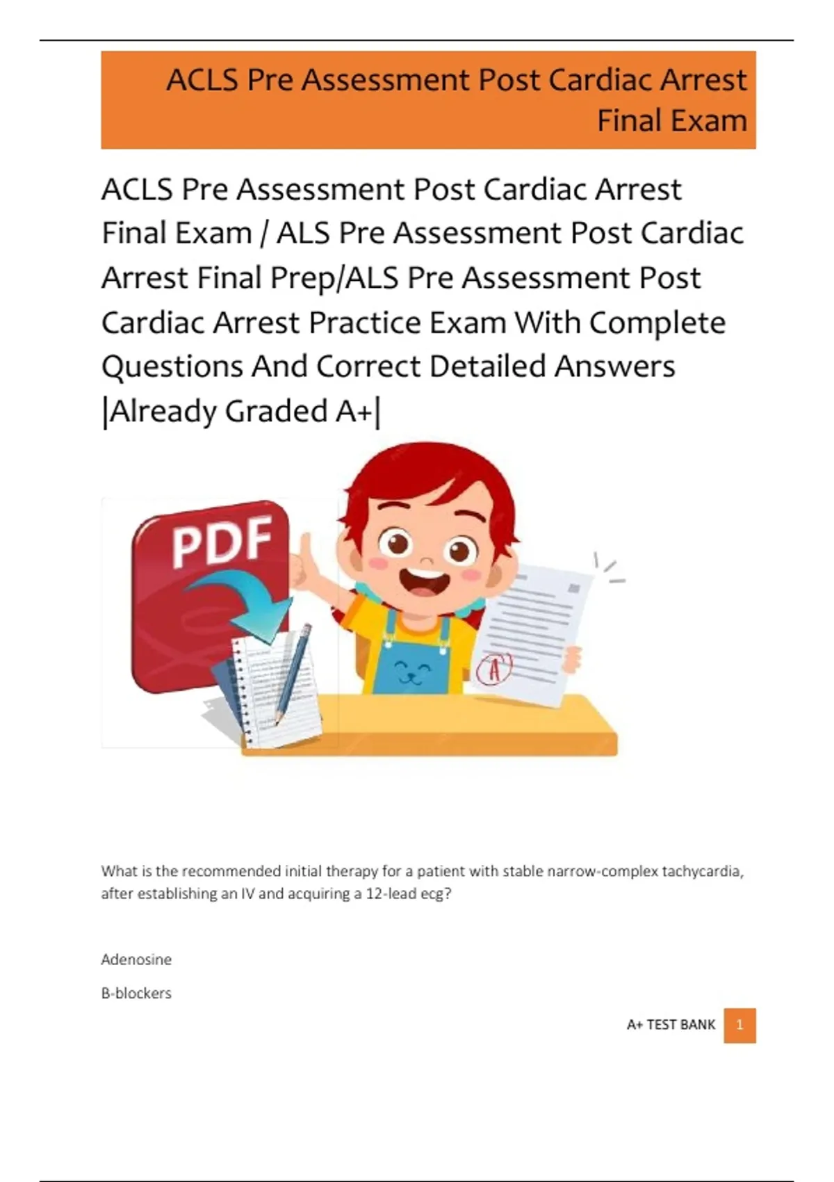 ACLS Pre Assessment Post Cardiac Arrest Final Exam / ALS Pre Assessment ...
