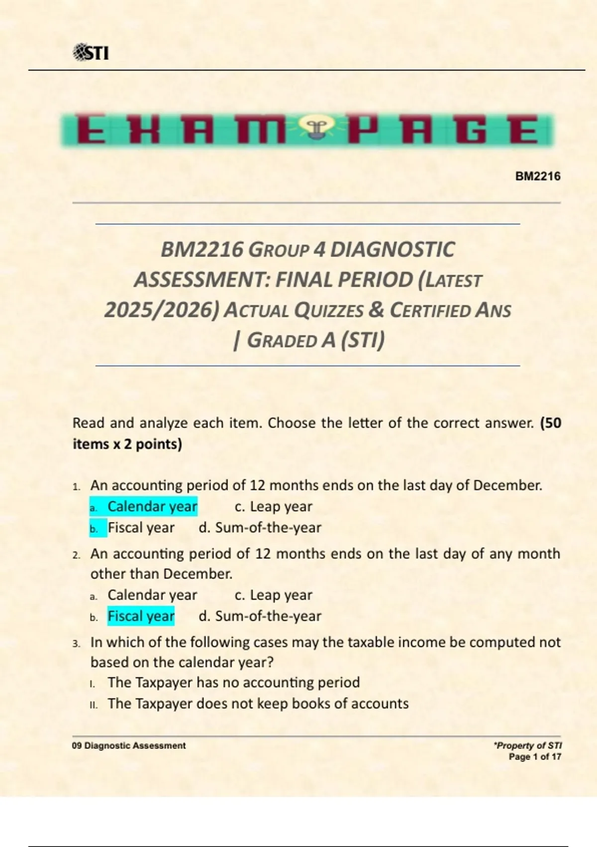 BM2216 GROUP 4 DIAGNOSTIC ASSESSMENT: FINAL PERIOD (LATEST 2025/2026 ...