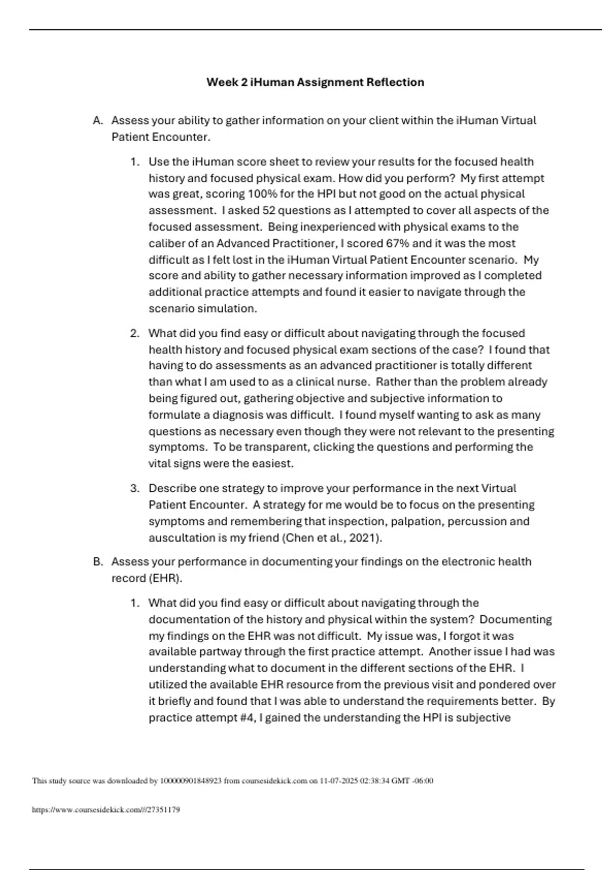 NR 509: Advanced Physical Assessment - iHuman Marvin Webster Reflection ...