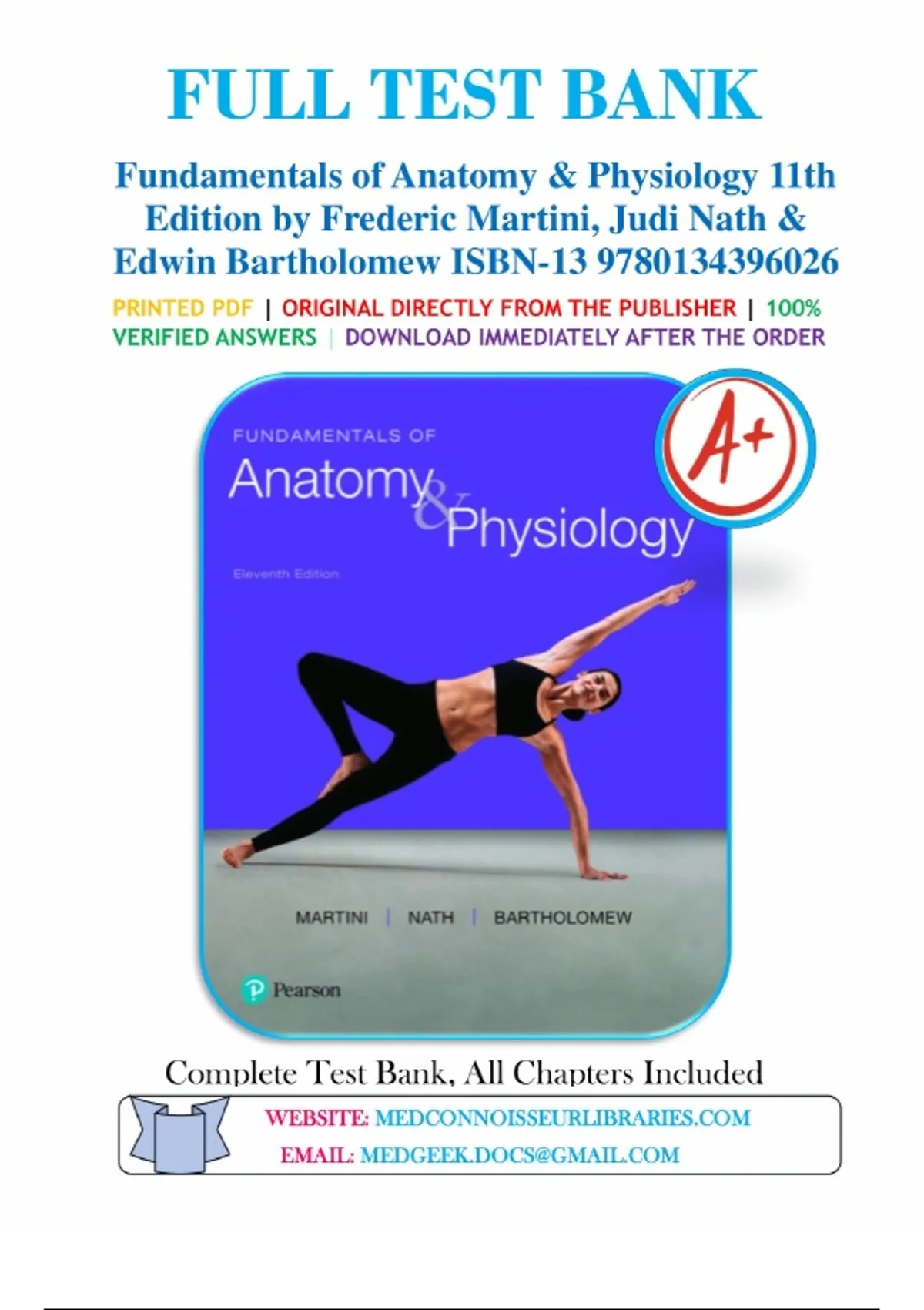 Test Bank for Fundamentals of Anatomy & Physiology 11th Edition by ...