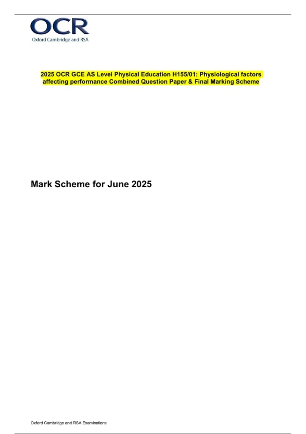 2025 OCR GCE AS Level Physical Education H155/01: Physiological factors ...