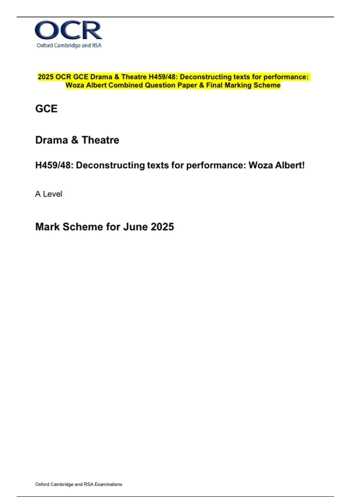 2025 OCR GCE Drama & Theatre H459/48: Deconstructing texts for ...