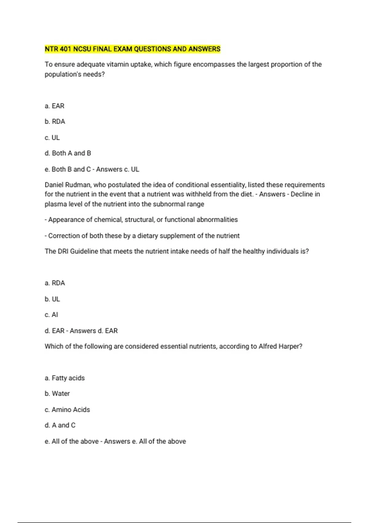 NTR 401 BUNDLED EXAMS QUESTIONS AND ANSWERS LATEST UPDATE 2025/2026 ...