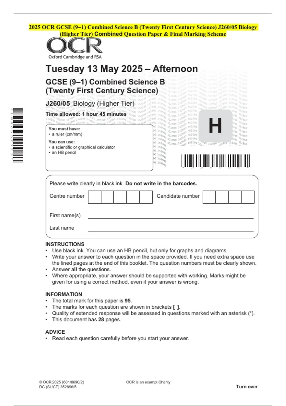 2025 OCR GCSE (9–1) Combined Science B (Twenty First Century Science ...