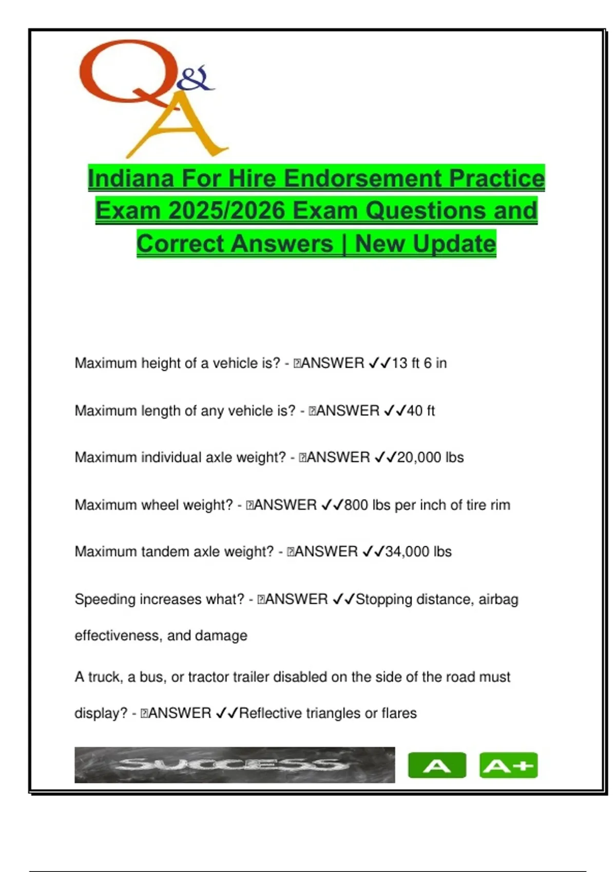 Indiana For-Hire Endorsement Practice Exam | 60+ Questions with Answers ...