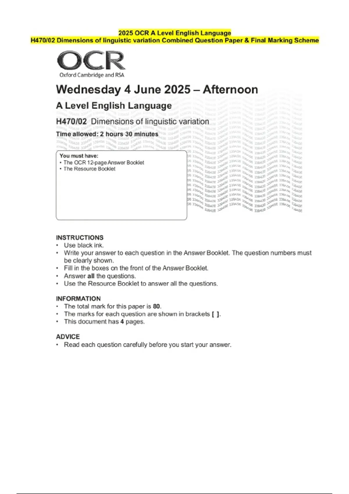 2025 OCR A Level English Language H470/02 Dimensions of linguistic ...