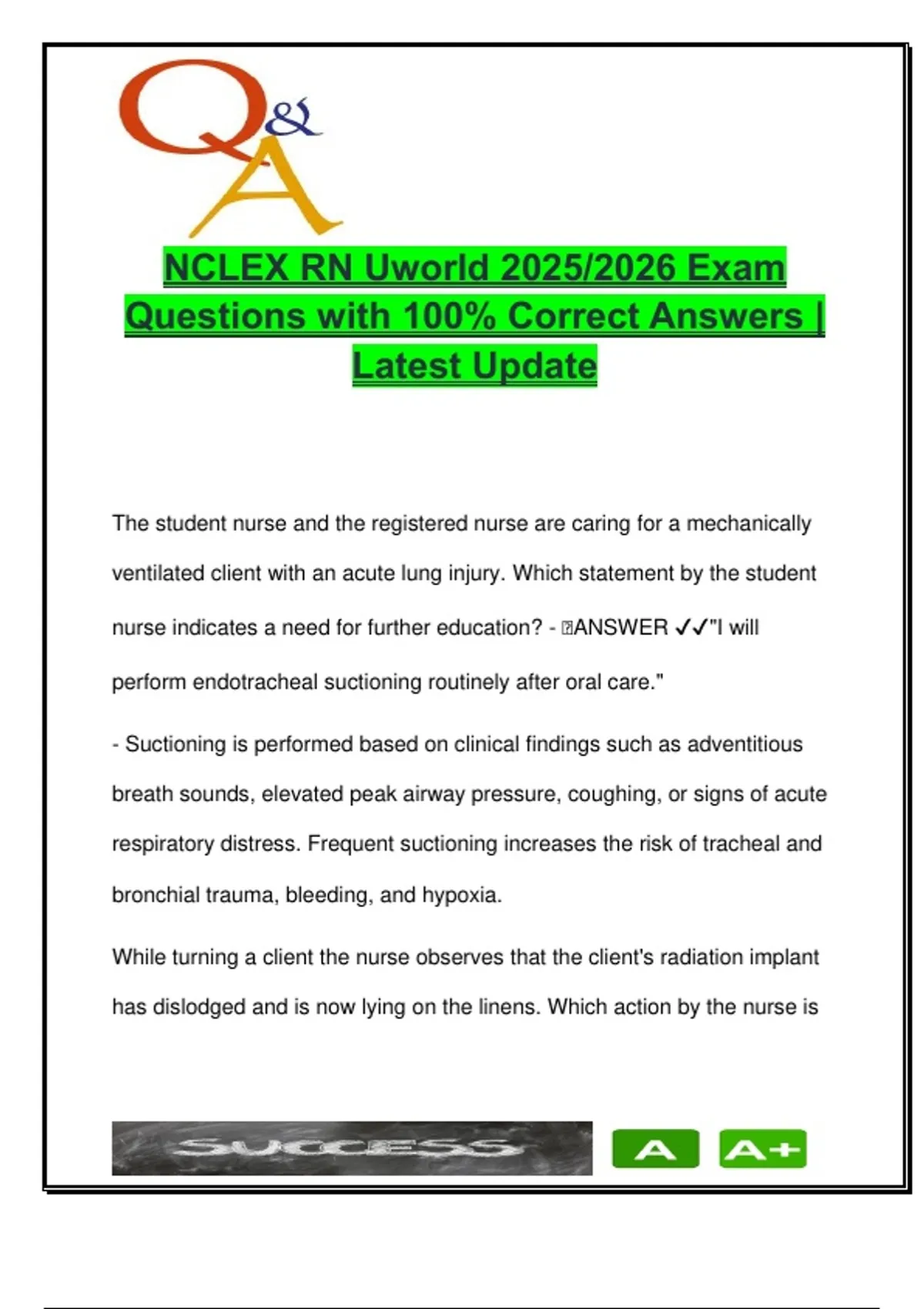 NCLEX-RN 2025/2026 – UWorld Exam Prep (70+ Questions) – Prioritization, Patient Safety ...
