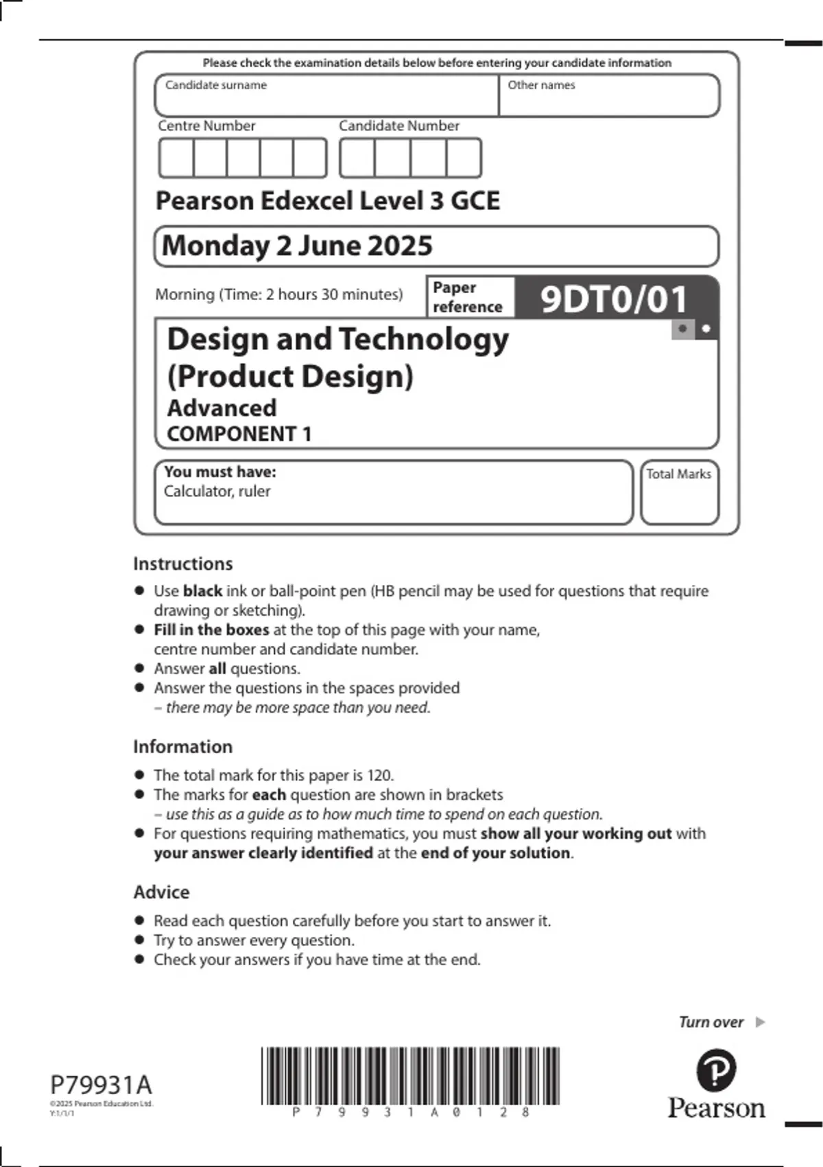 2025 Pearson Edexcel A LEVEL Design and Technology paper 1 QUESTION ...
