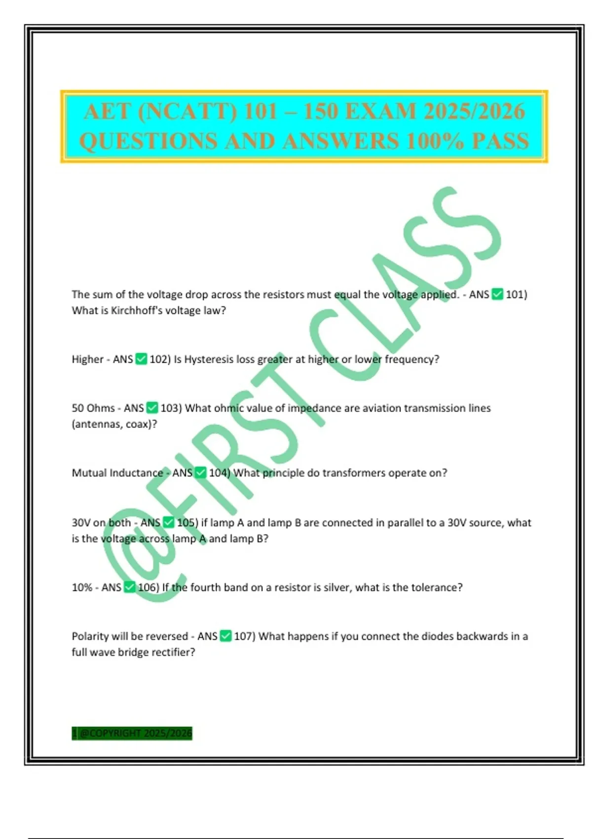 AET (NCATT) 101 – 150 EXAM 2025/2026 QUESTIONS AND ANSWERS 100% PASS ...