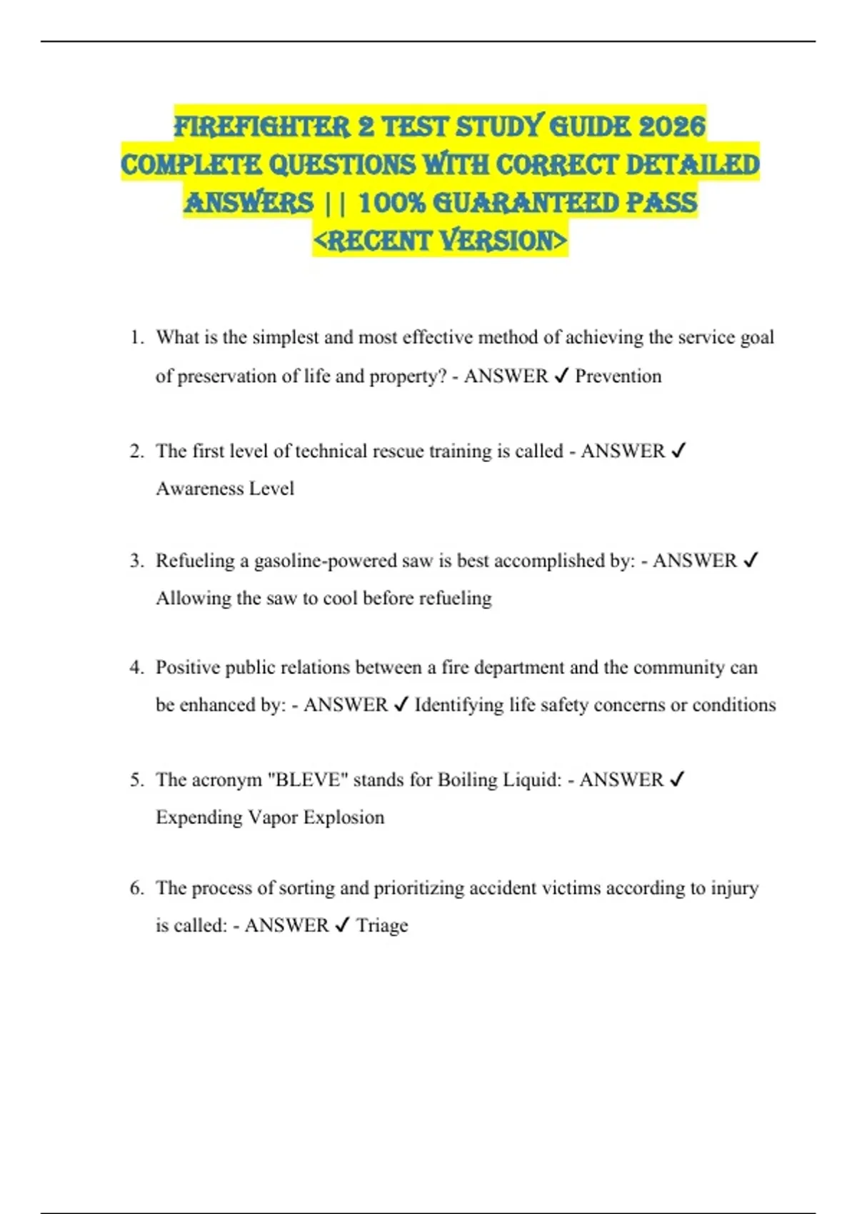 Firefighter 2 Test STUDY GUIDE 2026 COMPLETE QUESTIONS WITH CORRECT ...