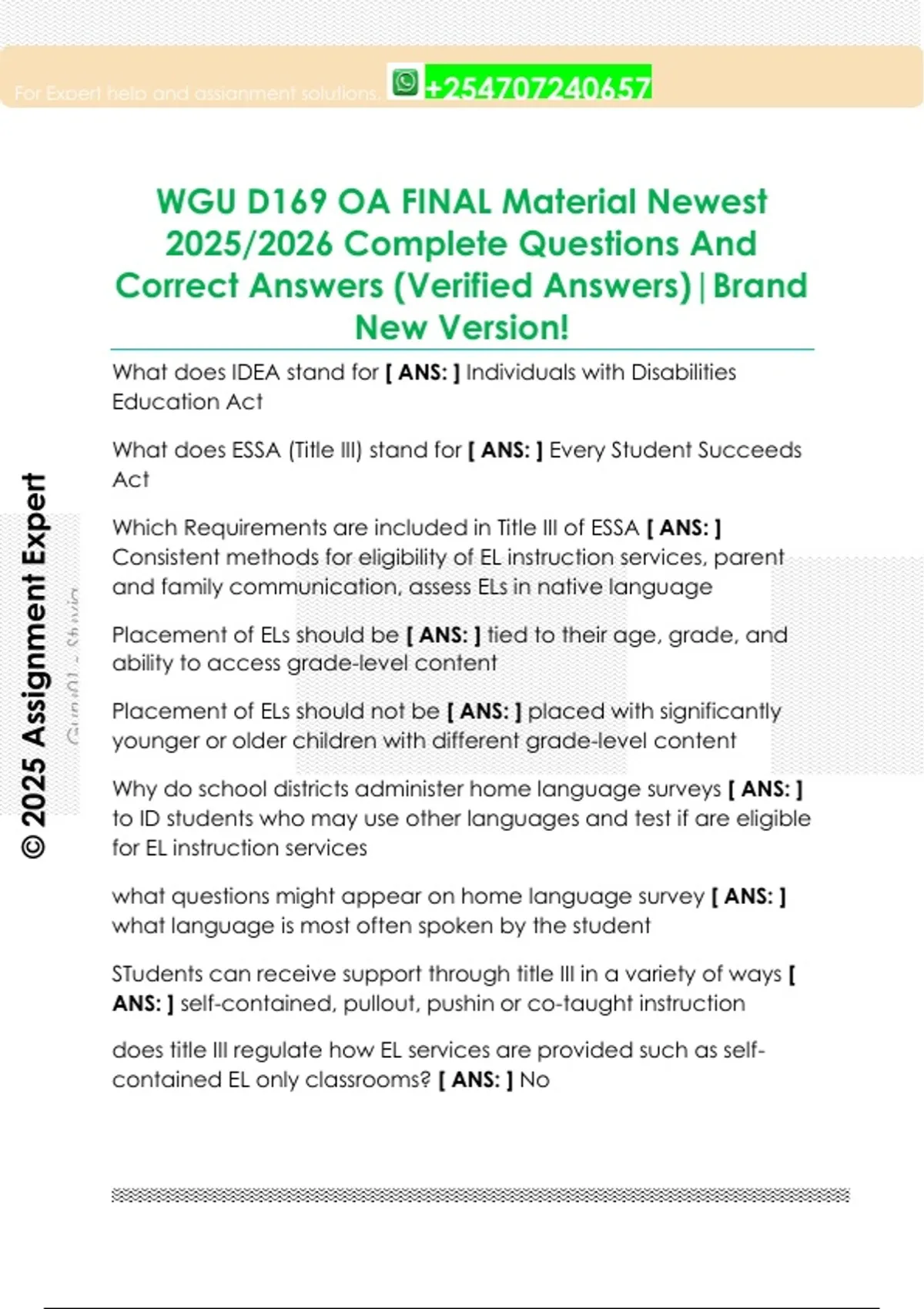 WGU D169 OA FINAL Material Newest 2025/2026 Complete Questions And Correct Answers (Verified ...