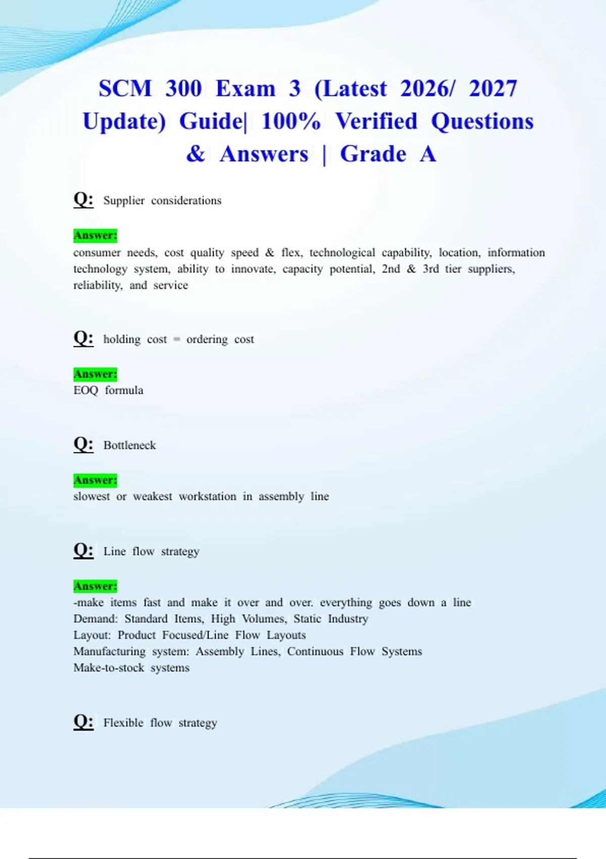 SCM 300 Exam 2 & Exam 3 (Latest 2026/ 2027 Updates STUDY BUNDLE PACKAGE ...