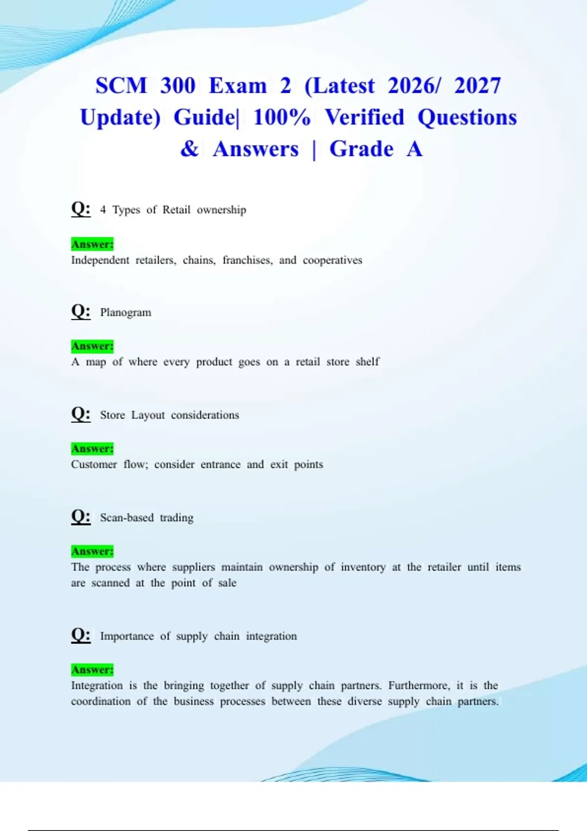 SCM 300 Exam 2 (Latest 2026/ 2027 Update) Guide| 100% Verified ...