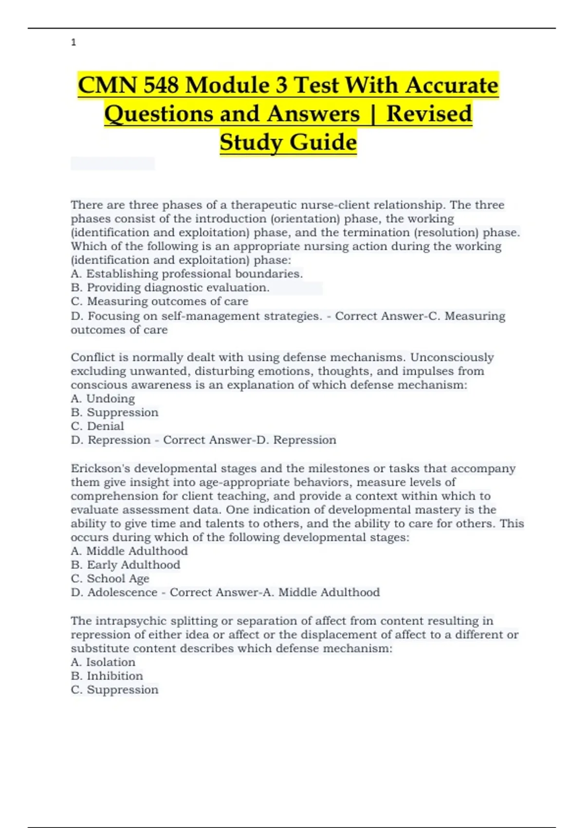 Test Compiliton Bundle For CMN 548 Exams With Certified Questions and ...