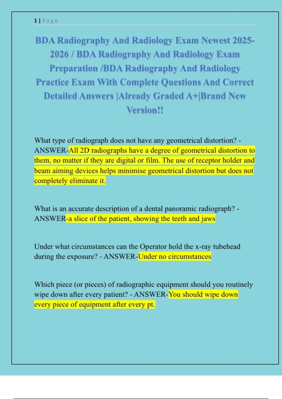 BDA Radiography And Radiology Exam Newest / BDA Radiography And ...