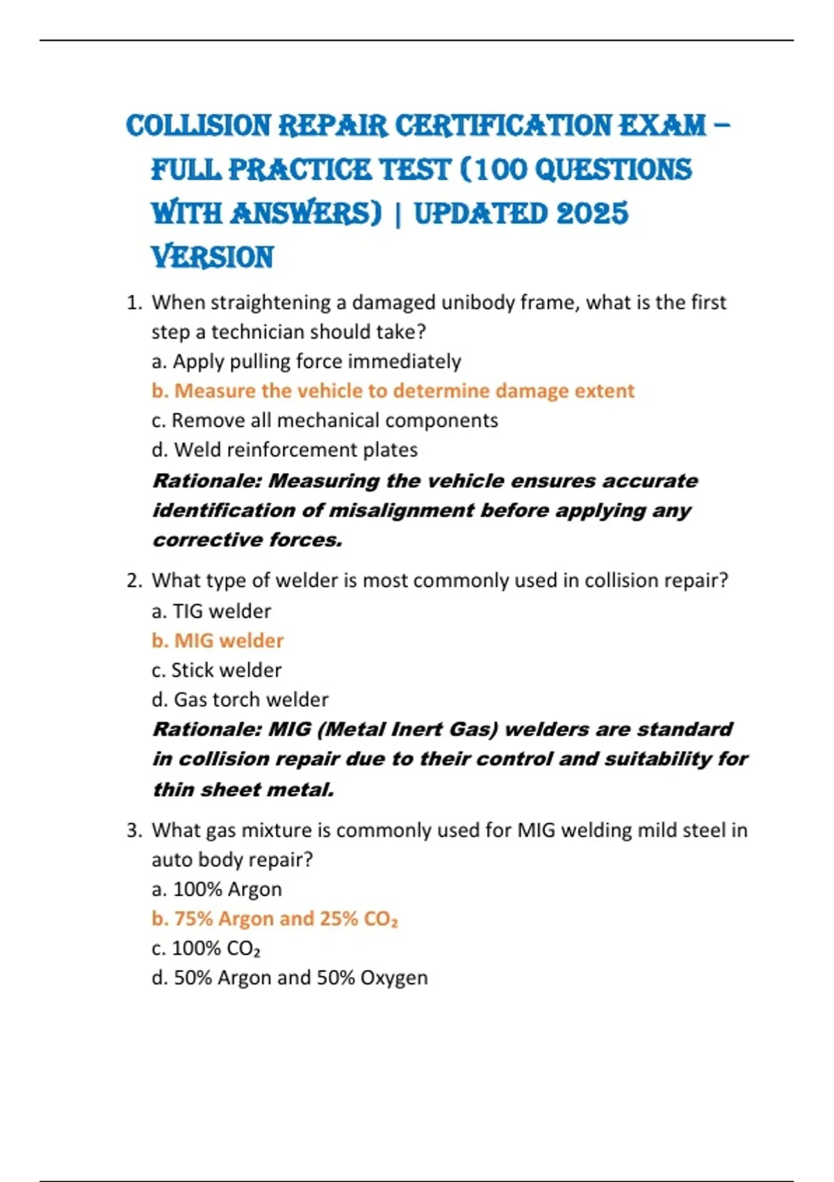 Collision Repair Certification Exam – Full Practice Test (100 Questions ...