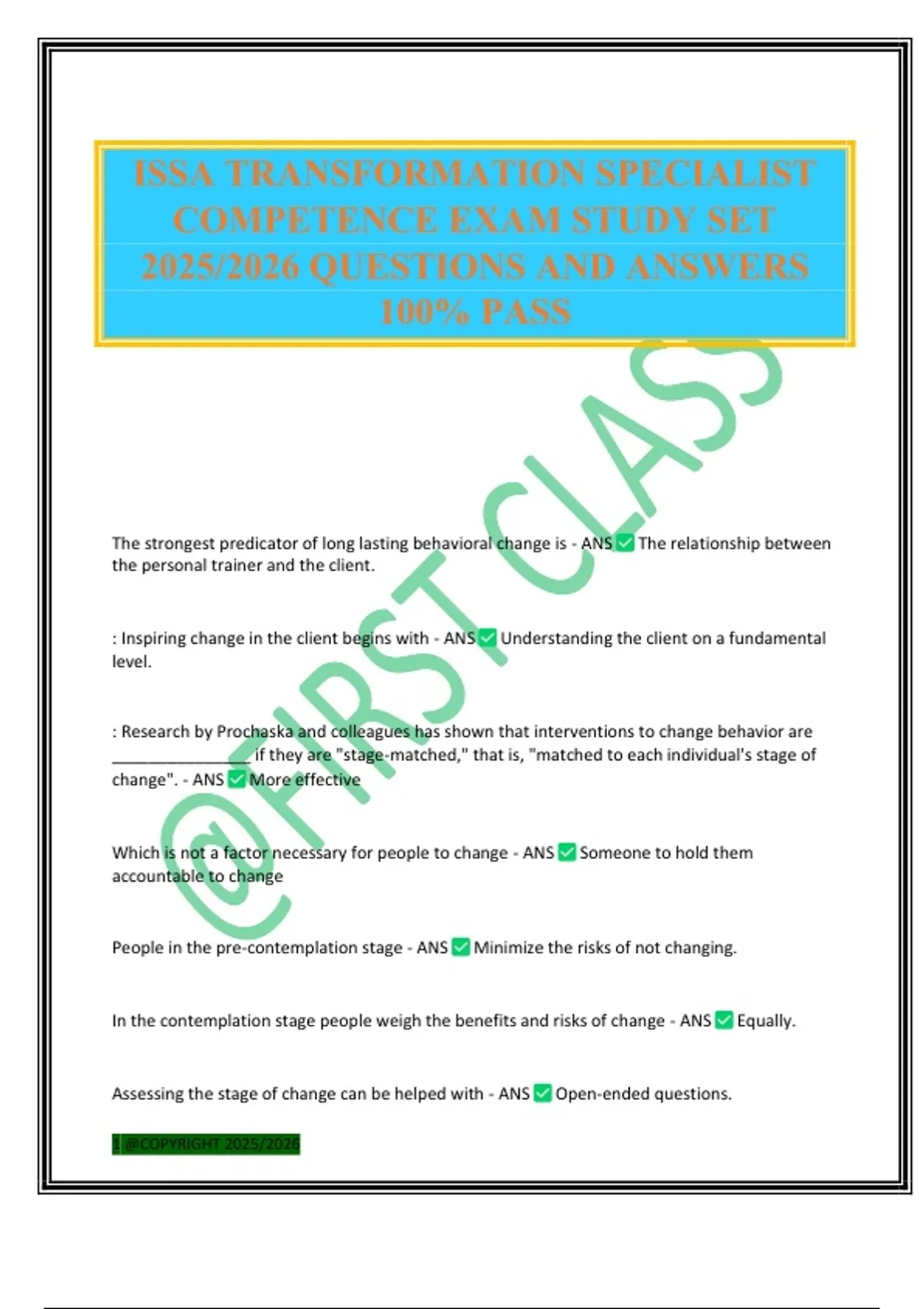 ISSA TRANSFORMATION SPECIALIST COMPETENCE EXAM STUDY SET 2025/2026 ...