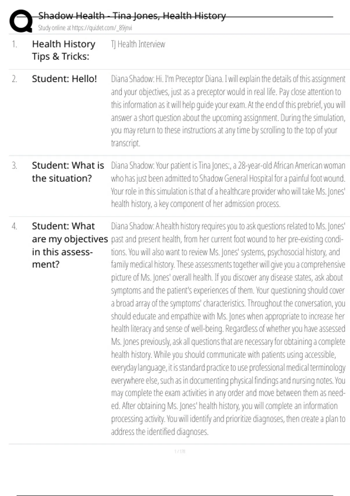 Shadow Health: Tina Jones Health History Study Guide | Completed ...