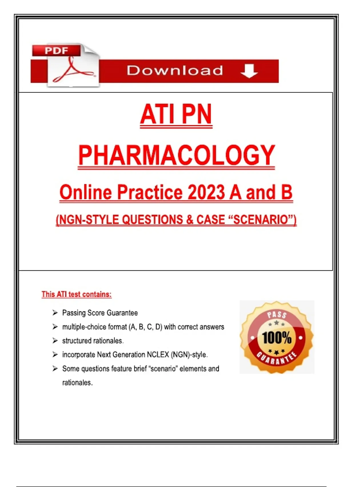 ATI PN Pharmacology Online Practice 2023 A & B (NGN-Style Questions & Case Scenario) – Exam ...