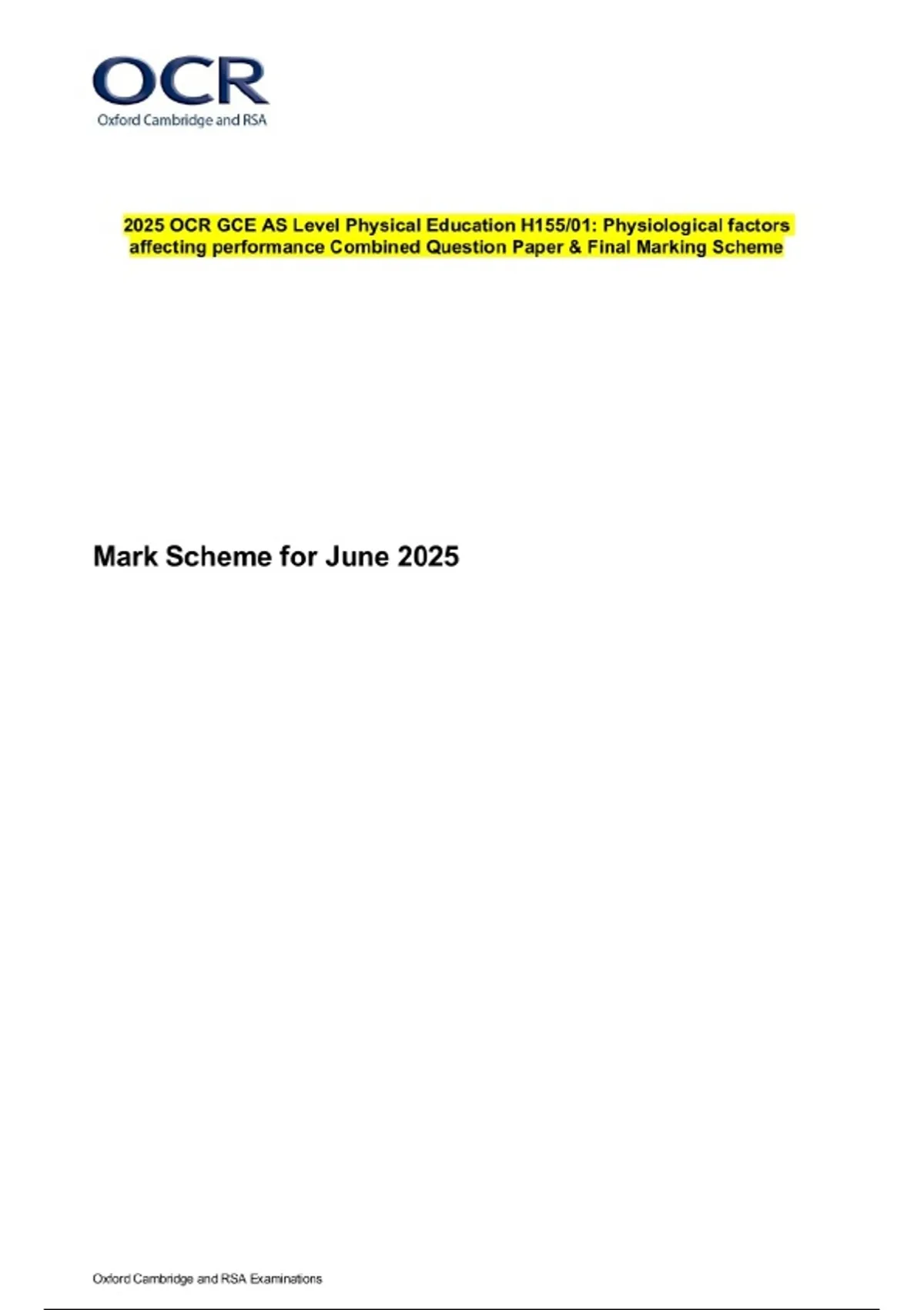 2025 OCR GCE AS Level Physical Education H155/01: Physiological factors ...