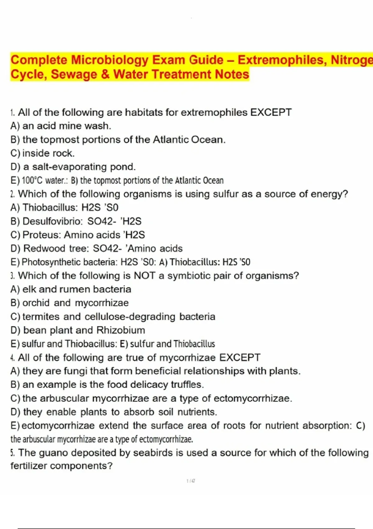 Complete Microbiology Exam Guide – Extremophiles, Nitrogen Cycle ...
