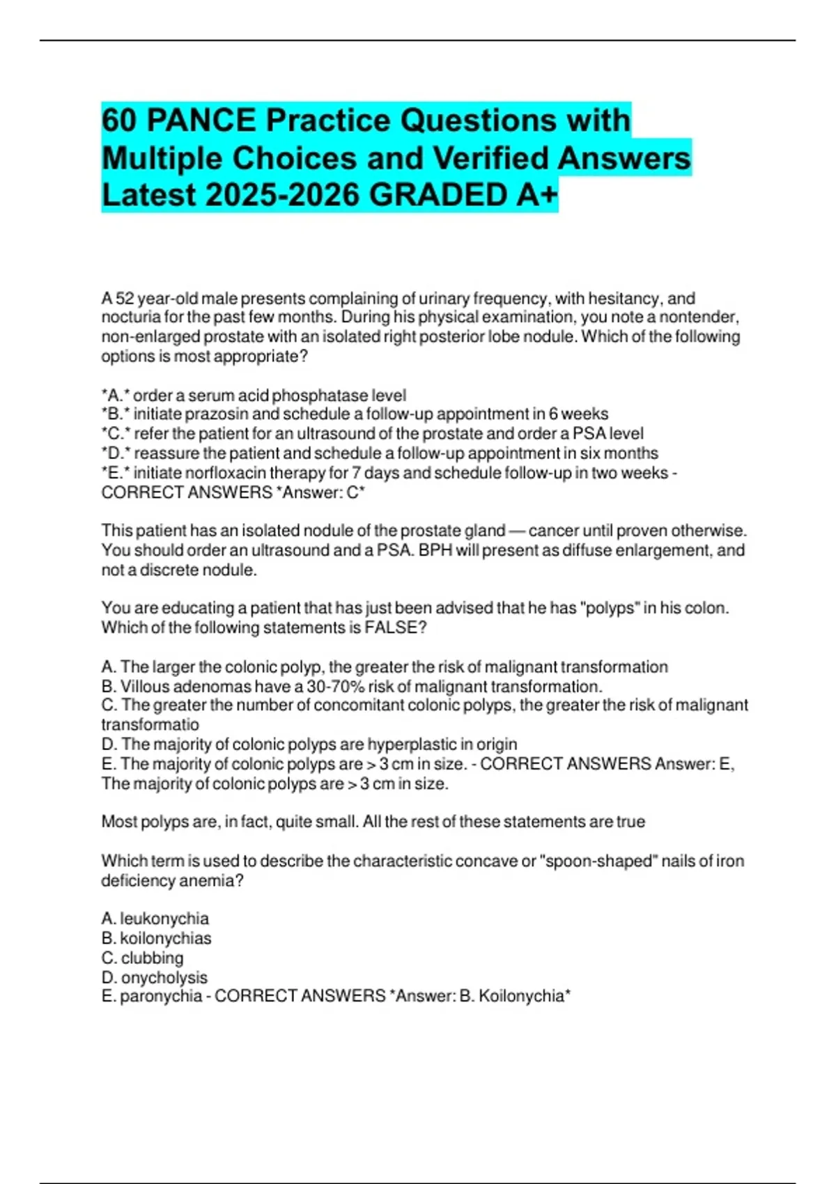 PANCE EXAM BUNDLE WITH COMPLETE SOLUTIONS LATEST UPDATED GRADED A+ ...