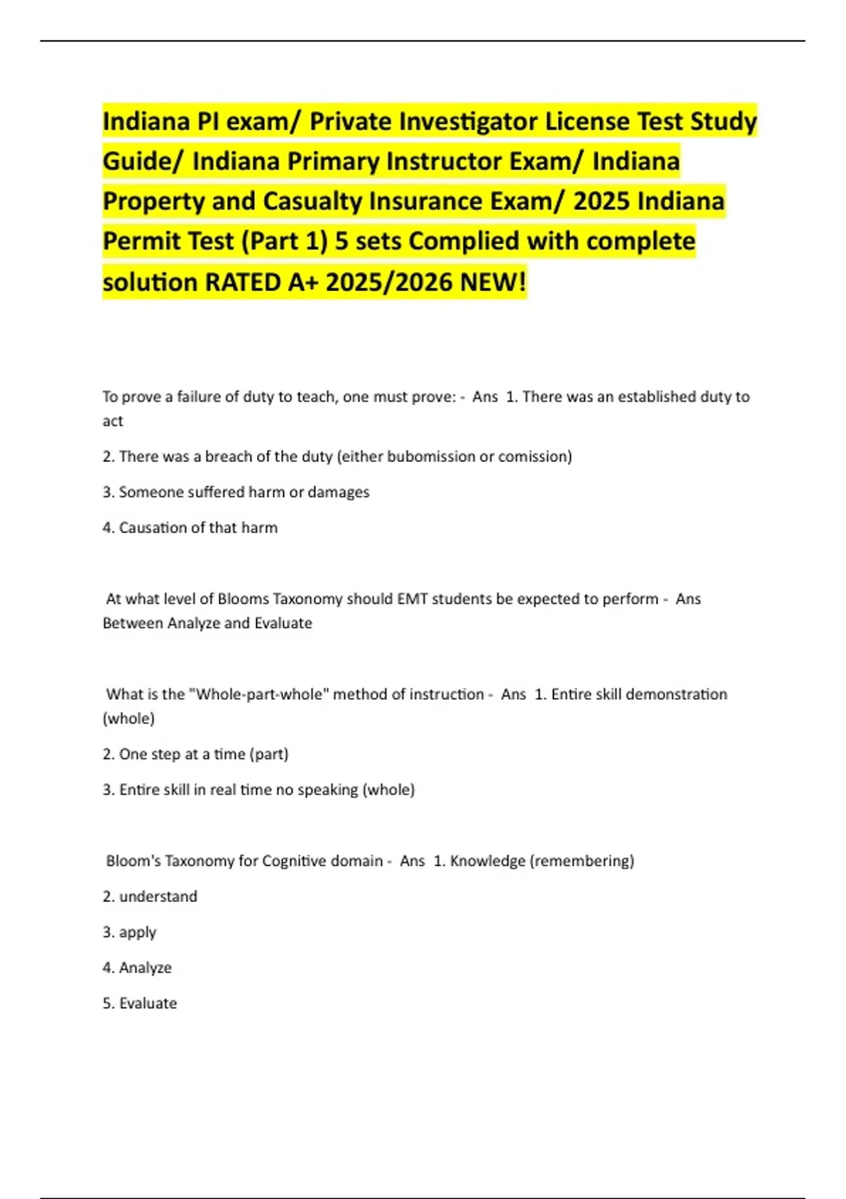Indiana PI exam/ Private Investigator License Test Study Guide/ Indiana ...