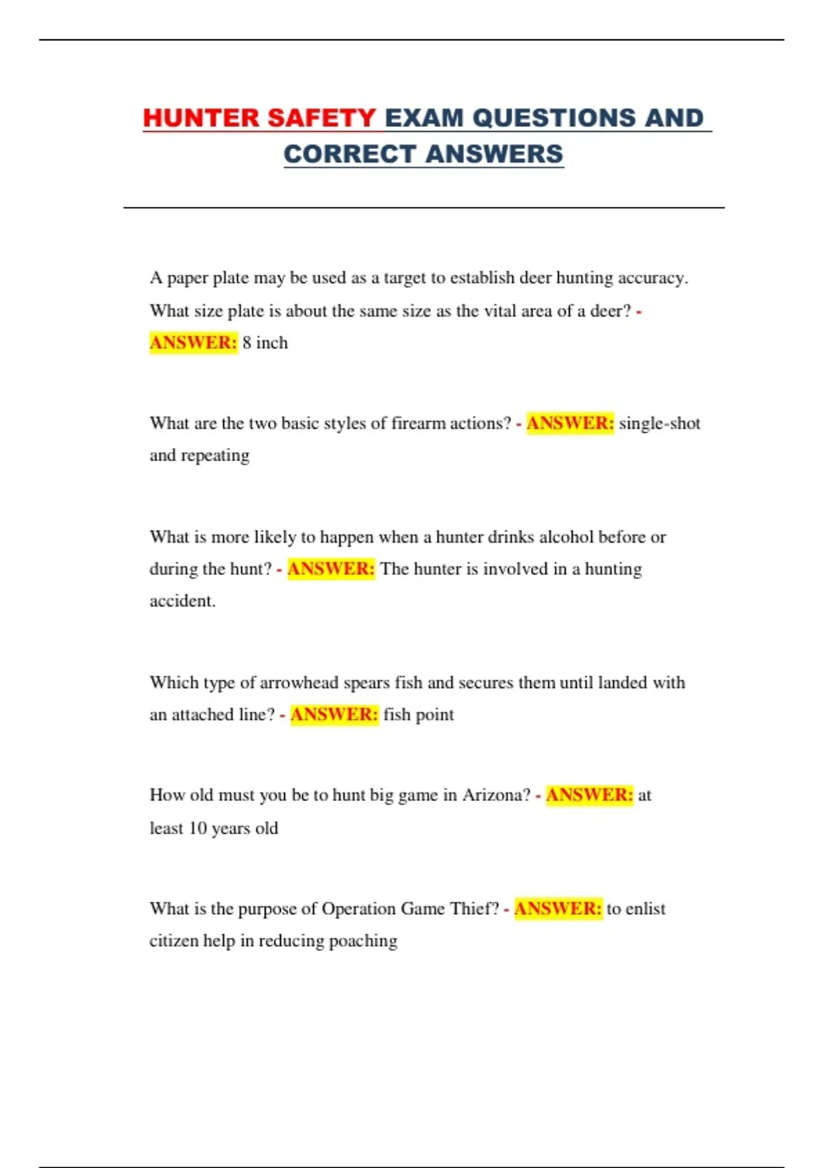 Hunter Safety Exam Questions and Correct Answers 2025 – Complete ...