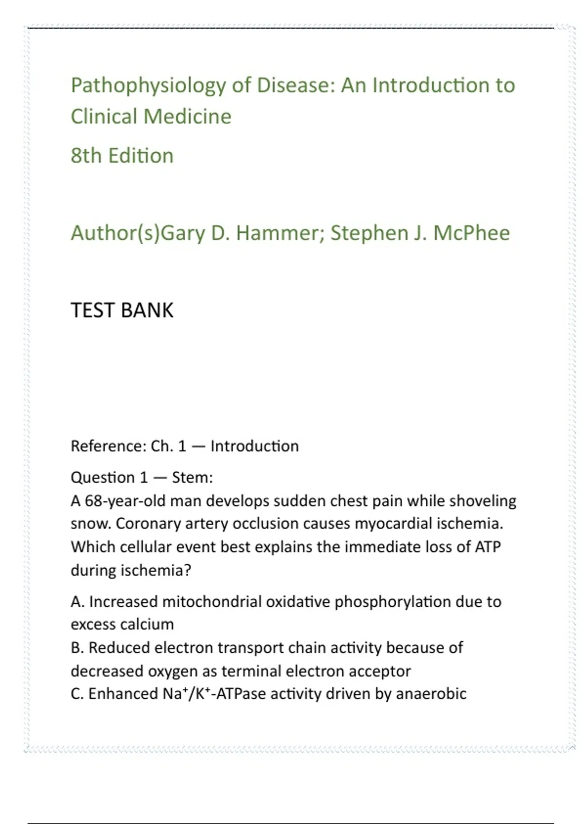 Pathophysiology of Disease Test Bank — Full 8th Ed | 20 MCQs/Chapter ...
