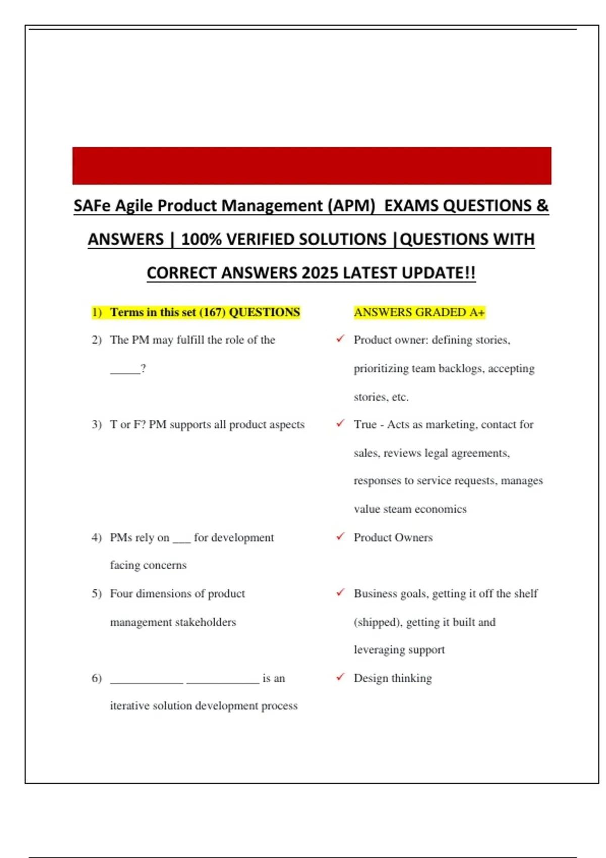 SAFe Agile Product Management (APM) EXAMS QUESTIONS & ANSWERS | 100% ...