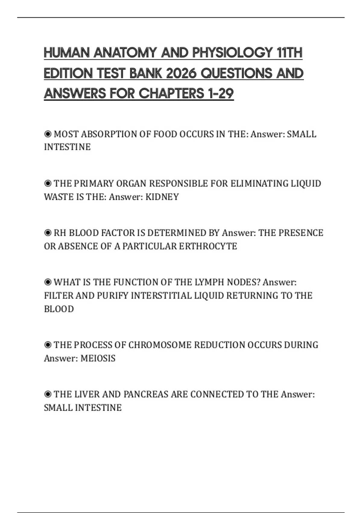 HUMAN ANATOMY AND PHYSIOLOGY 11TH EDITION TEST BANK 2026 QUESTIONS AND ...