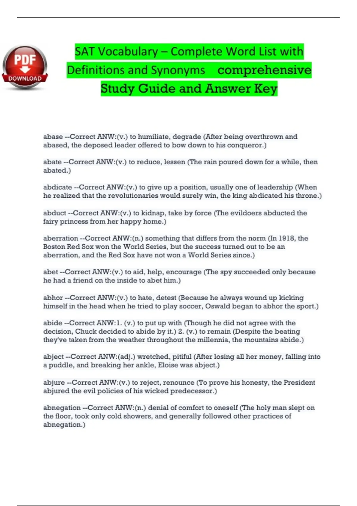 1000 Most Common SAT Words – Complete Vocabulary List with Definitions ...