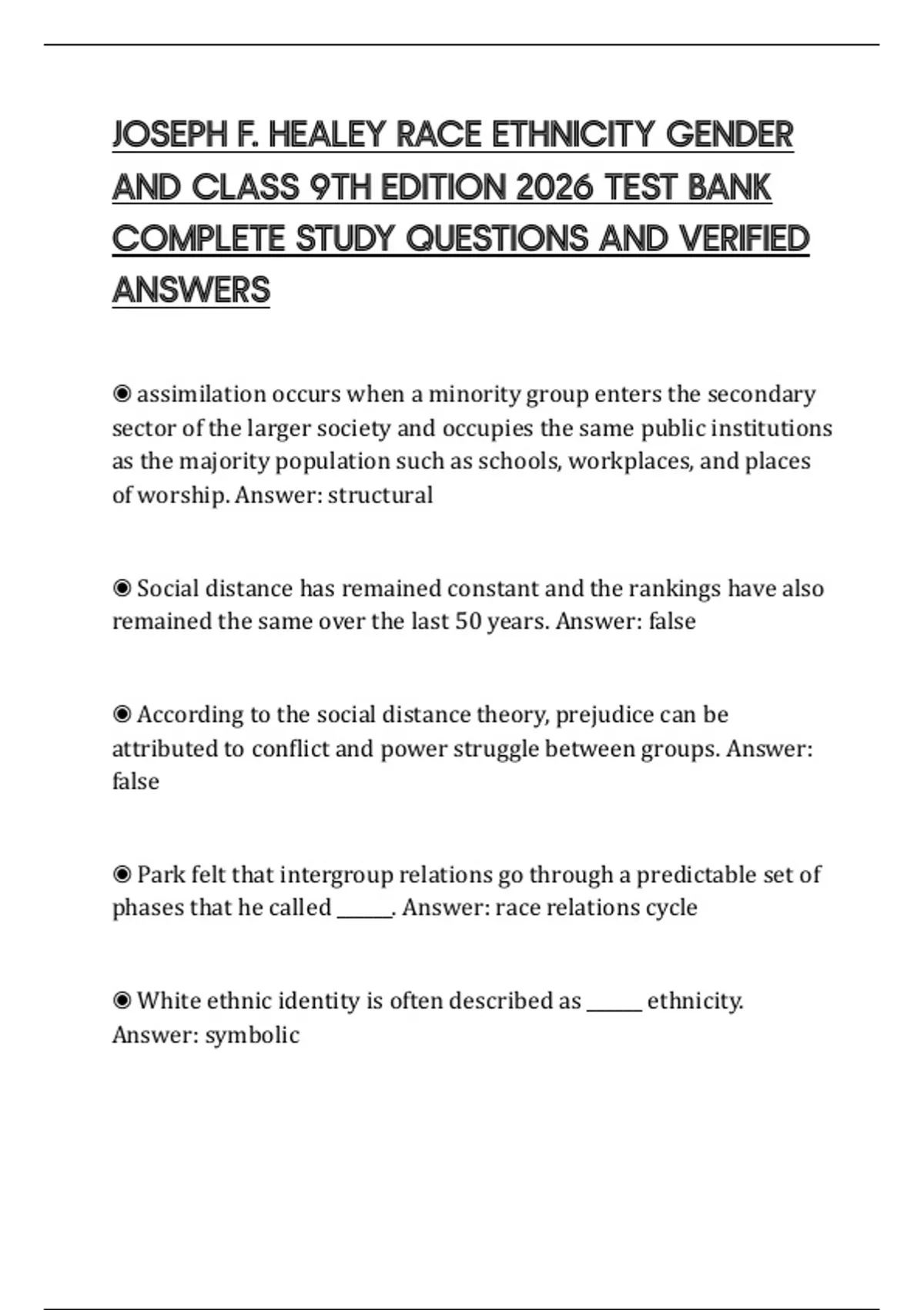 JOSEPH F. HEALEY RACE ETHNICITY GENDER AND CLASS 9TH EDITION 2026 TEST ...
