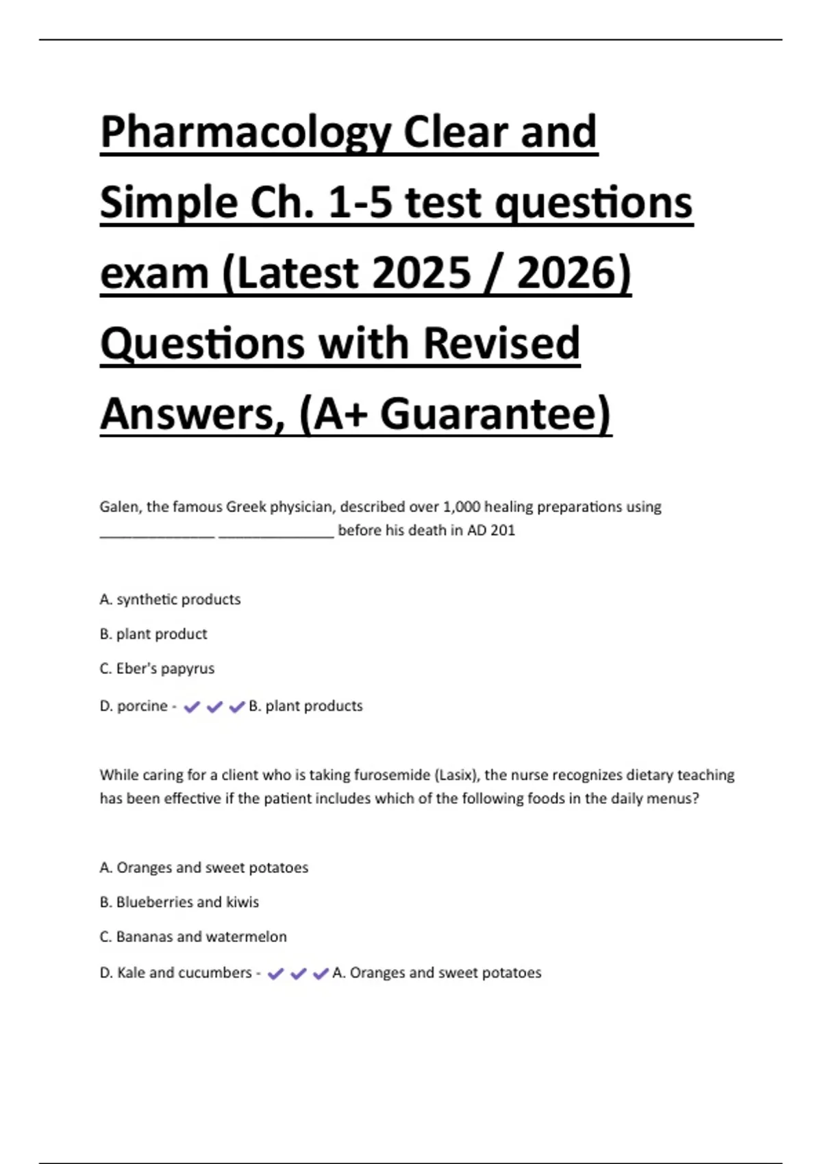 Pharmacology Clear and Simple Ch. 1-5 test questions exam (Latest 2025 ...