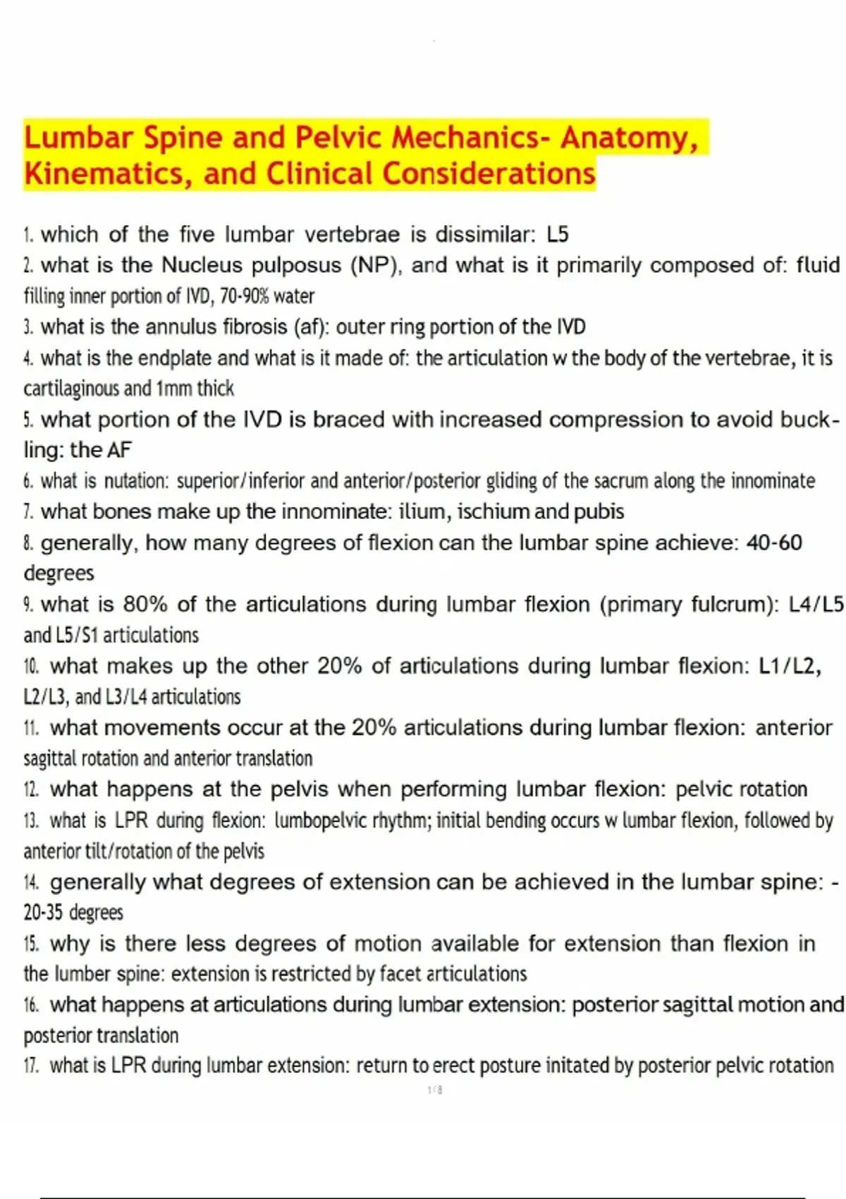 Lumbar Spine and Pelvic Mechanics- Anatomy, Kinematics, and Clinical ...