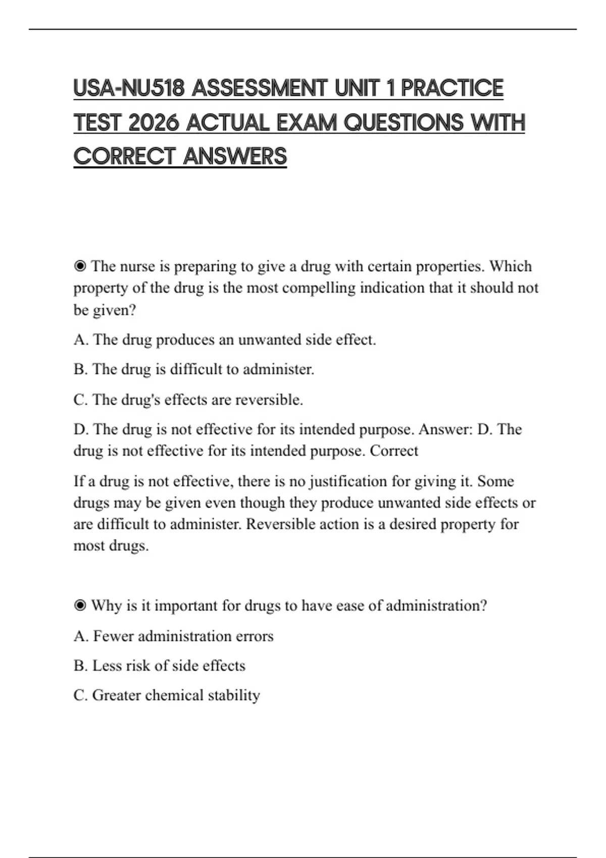 USA-NU518 ASSESSMENT UNIT 1 PRACTICE TEST 2026 ACTUAL EXAM QUESTIONS ...