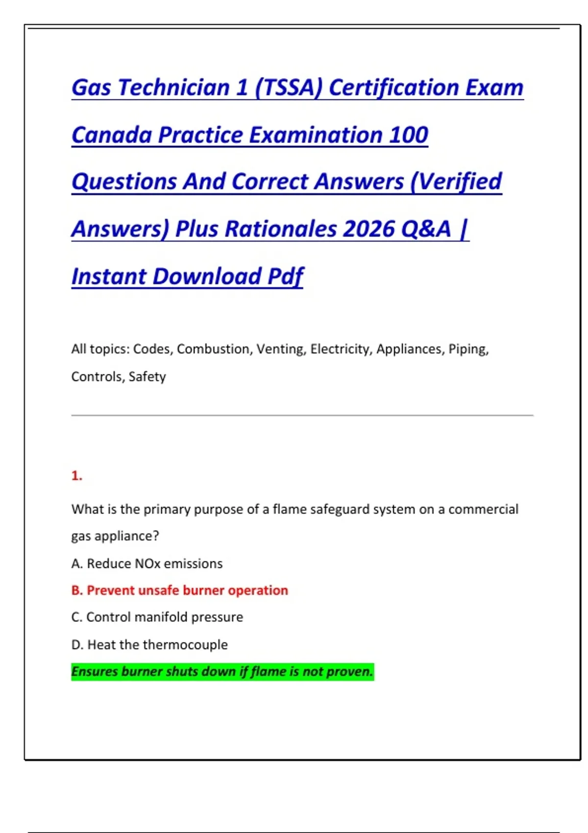 Gas Technician 1 (TSSA) Certification Exam Canada Practice Examination ...